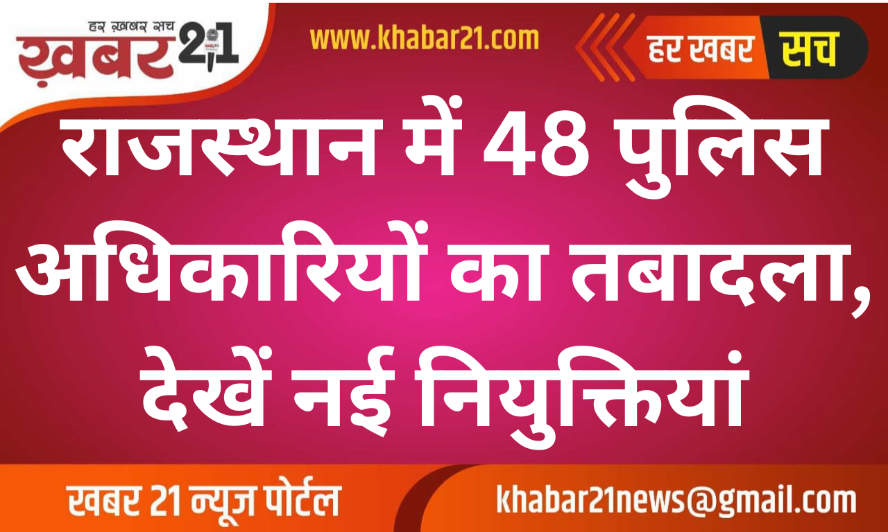 राजस्थान में 48 पुलिस अधिकारियों का तबादला, देखें नई नियुक्तियां – Khabar21